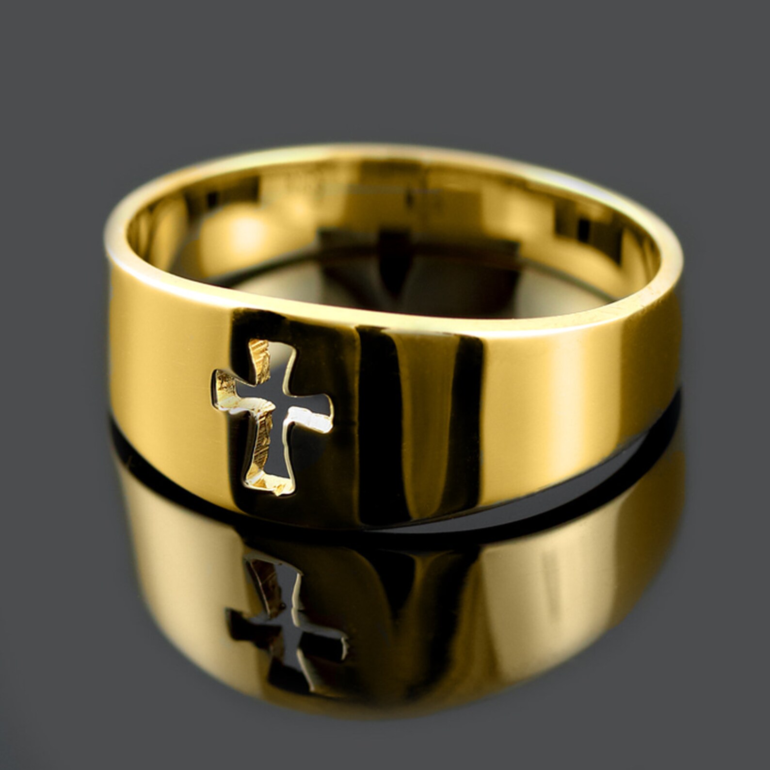 POLISHED GOLD Cut-out Cross Rings - Etsy