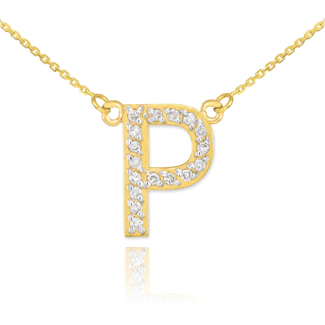 14k Gold Letter p Diamond Initial Necklace - Etsy
