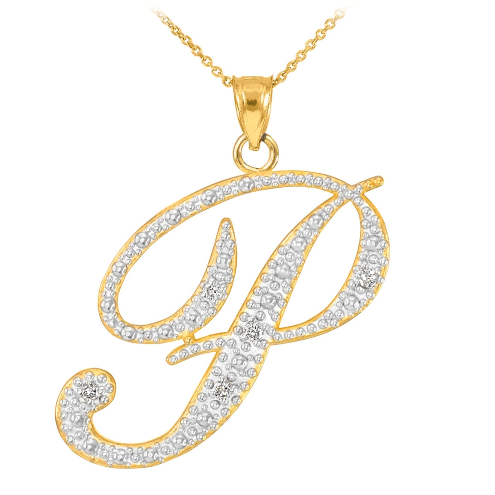 14k Gold Letter Script p Diamond Initial Pendant - Etsy