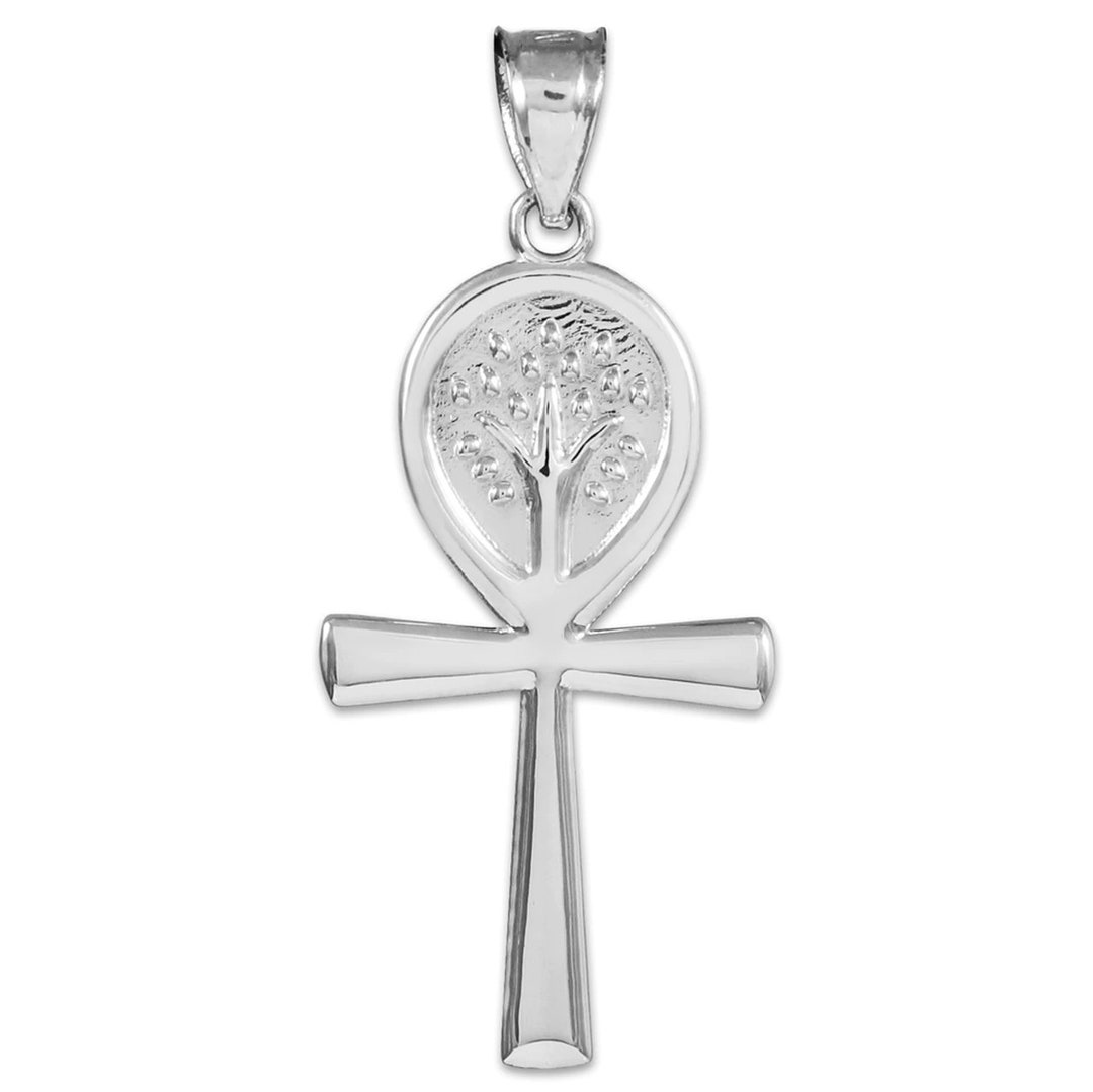 White Gold Ankh Cross Tree of Life Pendant Necklace - Etsy