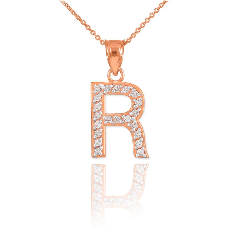 Rose Gold Letter r Diamond Initial Pendant | Etsy