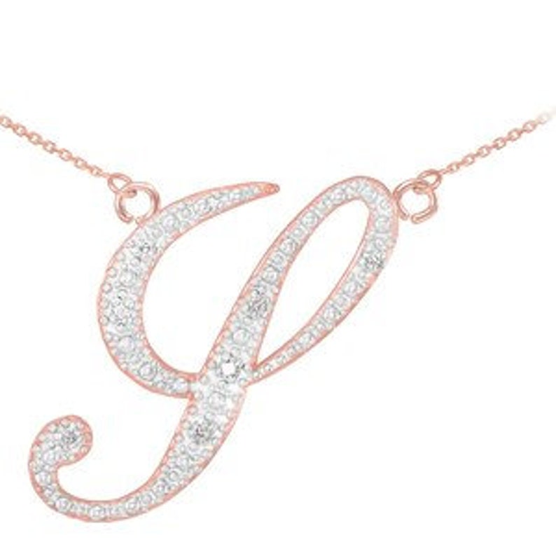 14k Rose Gold Letter Script y Diamond Initial - Etsy