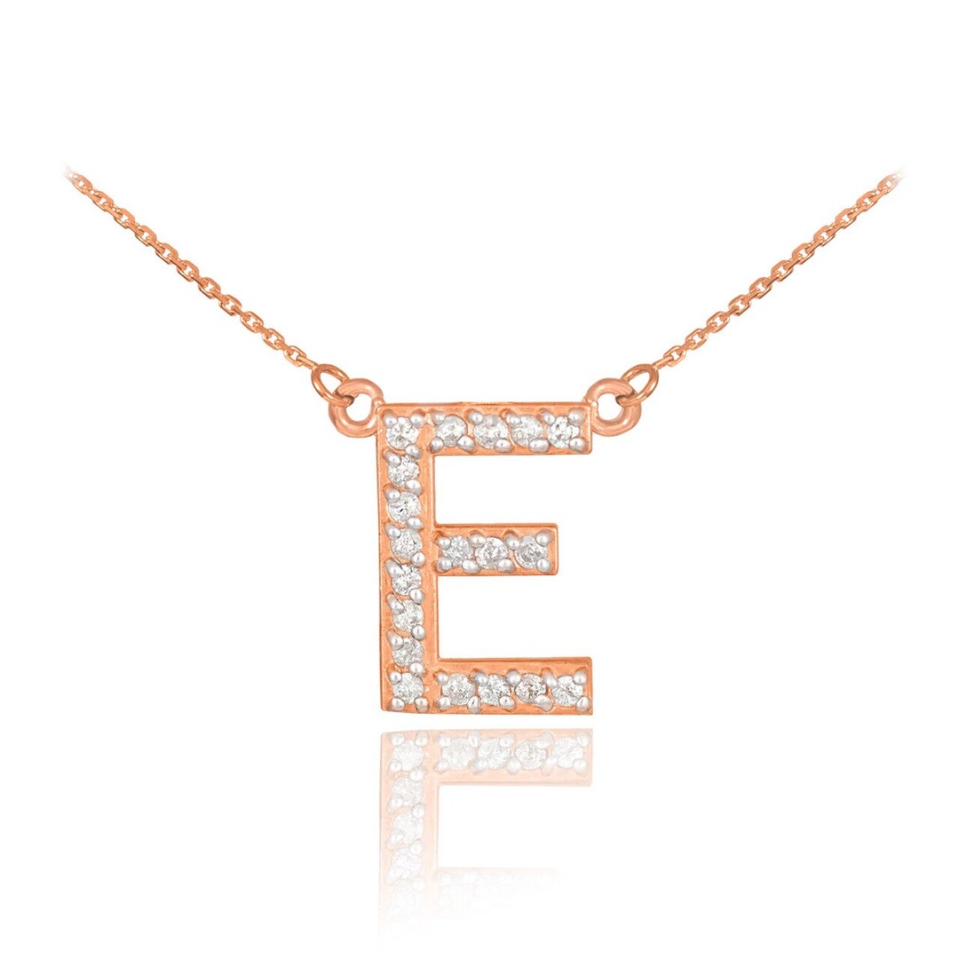 14k Rose Gold Letter e Diamond Initial Necklace - Etsy