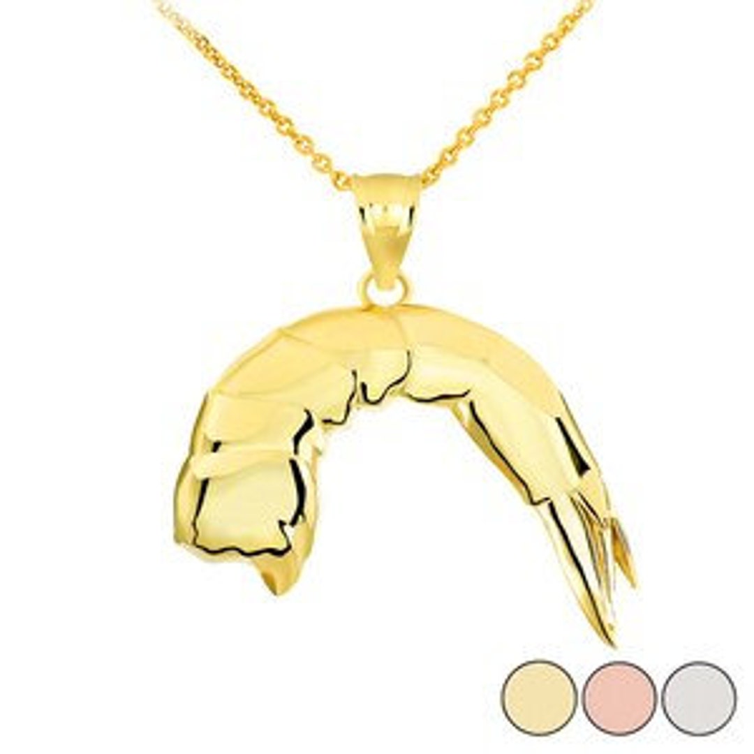 Tail On Headless Shrimp Pendant Necklace in Gold yellow/ - Etsy