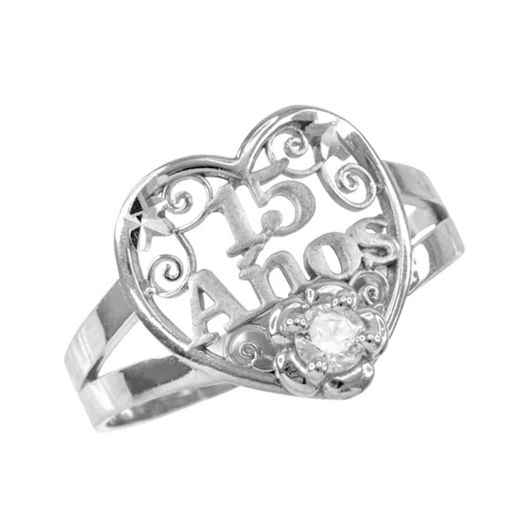 White Gold Quinceanera 15 Anos Heart Cz Ring Quinceanera Ring - Etsy