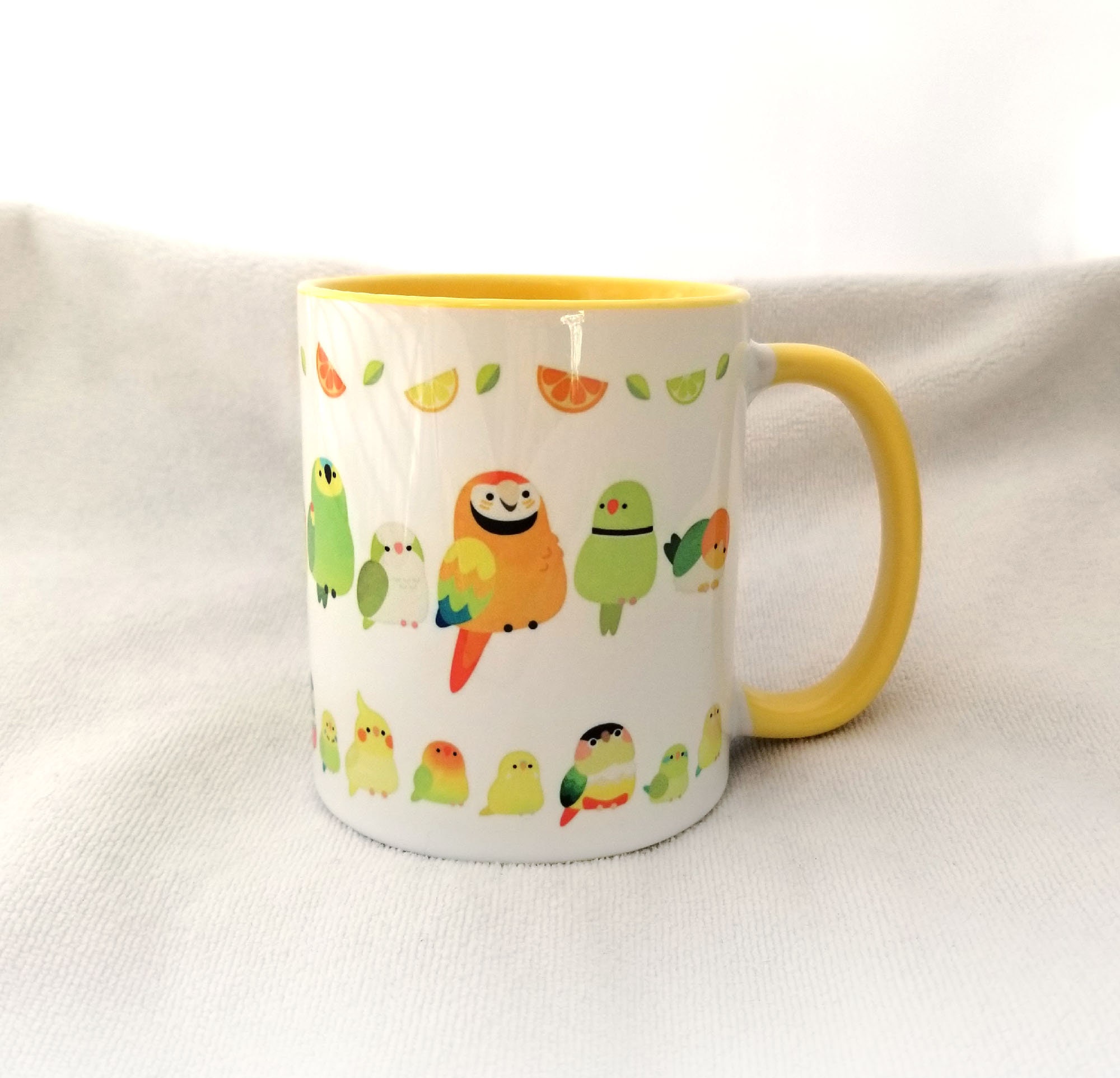 Fruity Birds Mug yellow Handle & Inside - Etsy