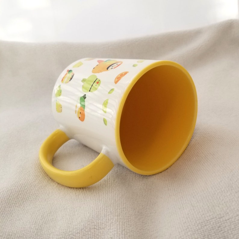 Fruity Birds Mug yellow Handle & Inside - Etsy