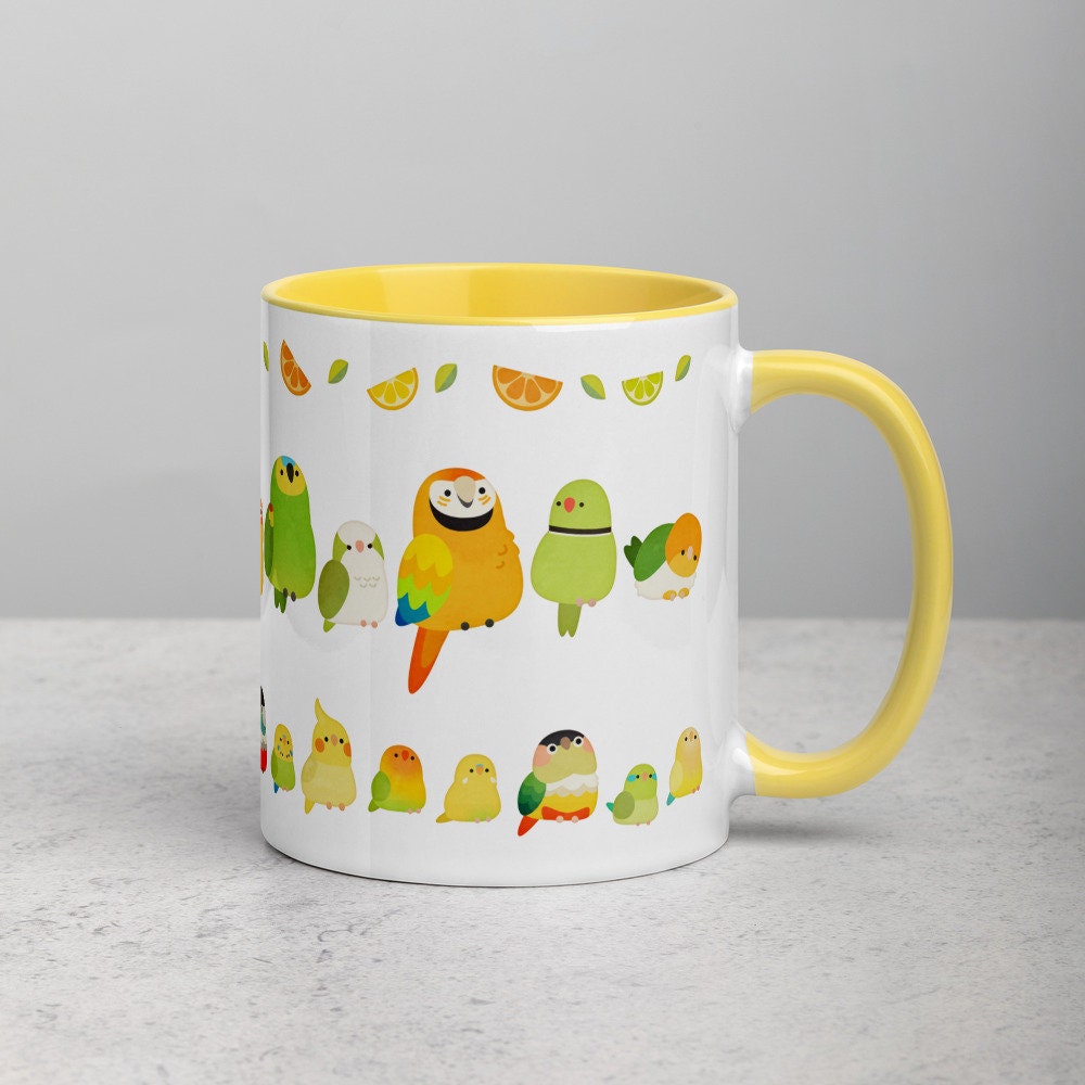 Fruity Birds Mug yellow Handle & Inside - Etsy