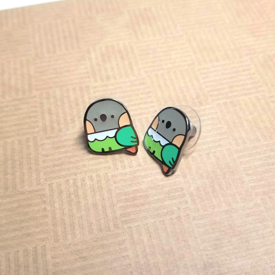 Green Cheek Conure Earrings | Hypoallergenic Stainless Steel + Enamel ...