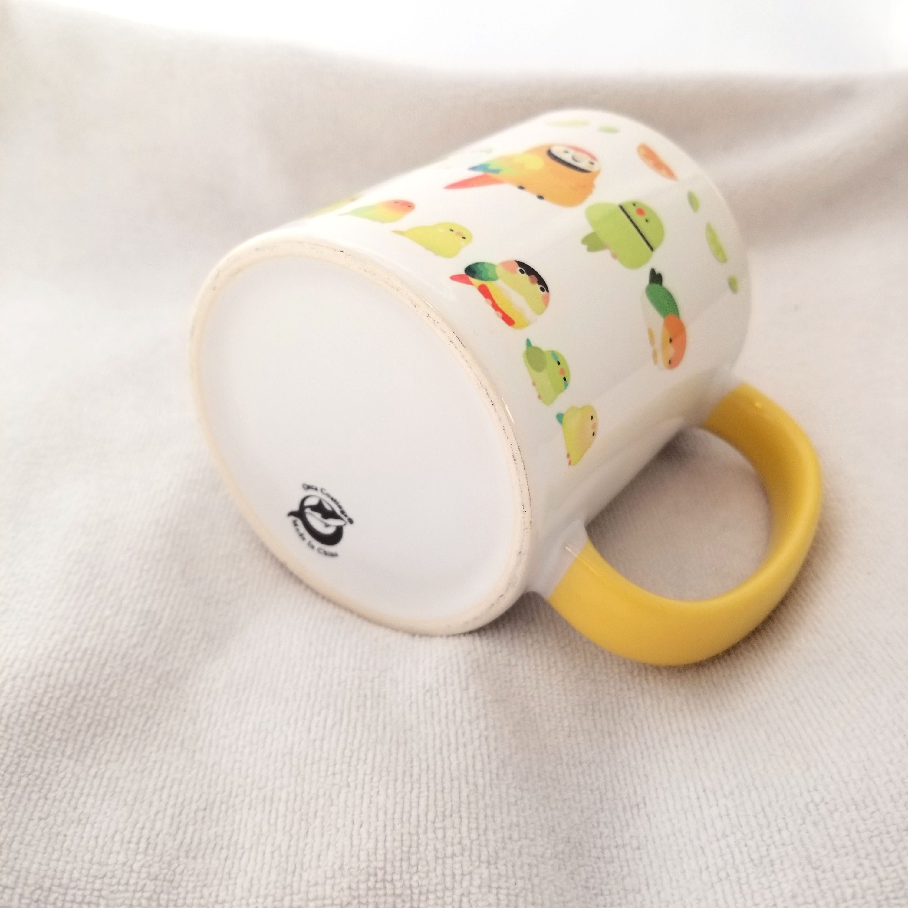 Fruity Birds Mug yellow Handle & Inside - Etsy
