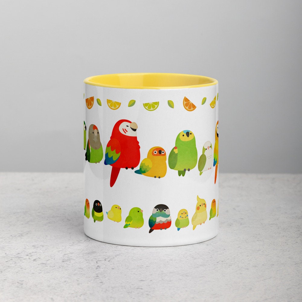 Fruity Birds Mug yellow Handle & Inside - Etsy