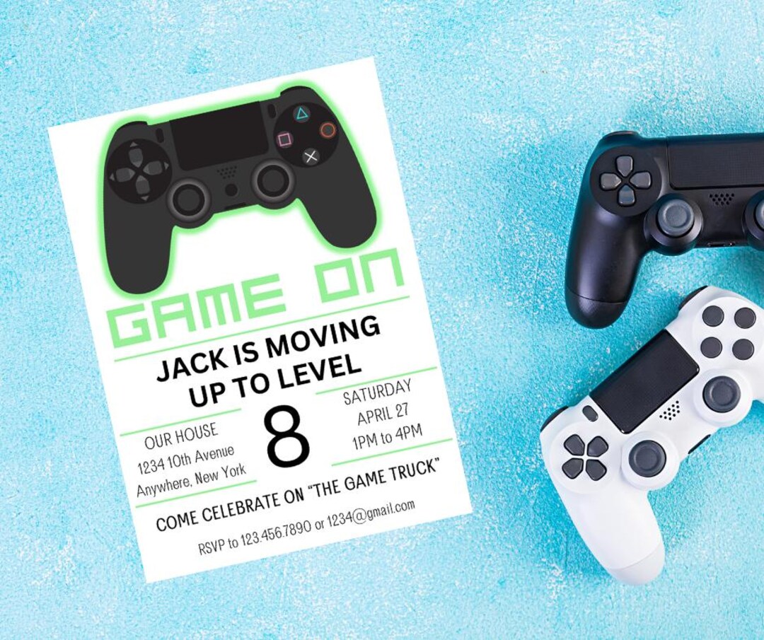 Gaming Invitation | Neon Green Invitation | Kids Birthday | Controller ...