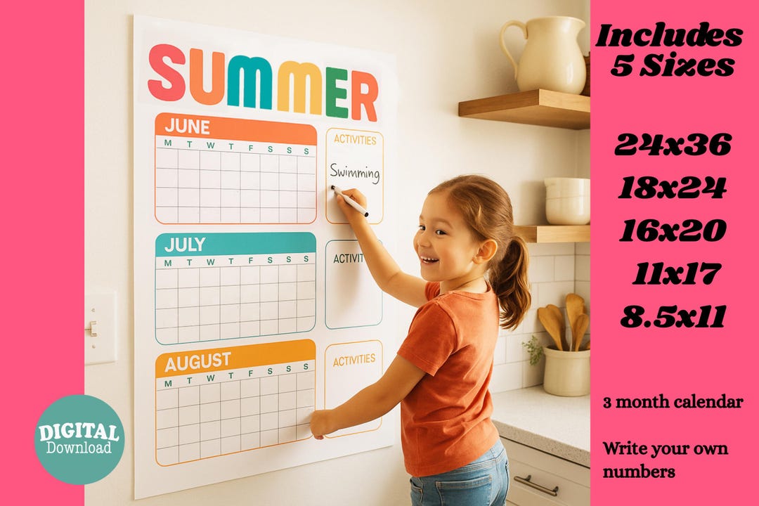 Printable Summer Schedule Planner Poster – Kids Bucket List Activity ...