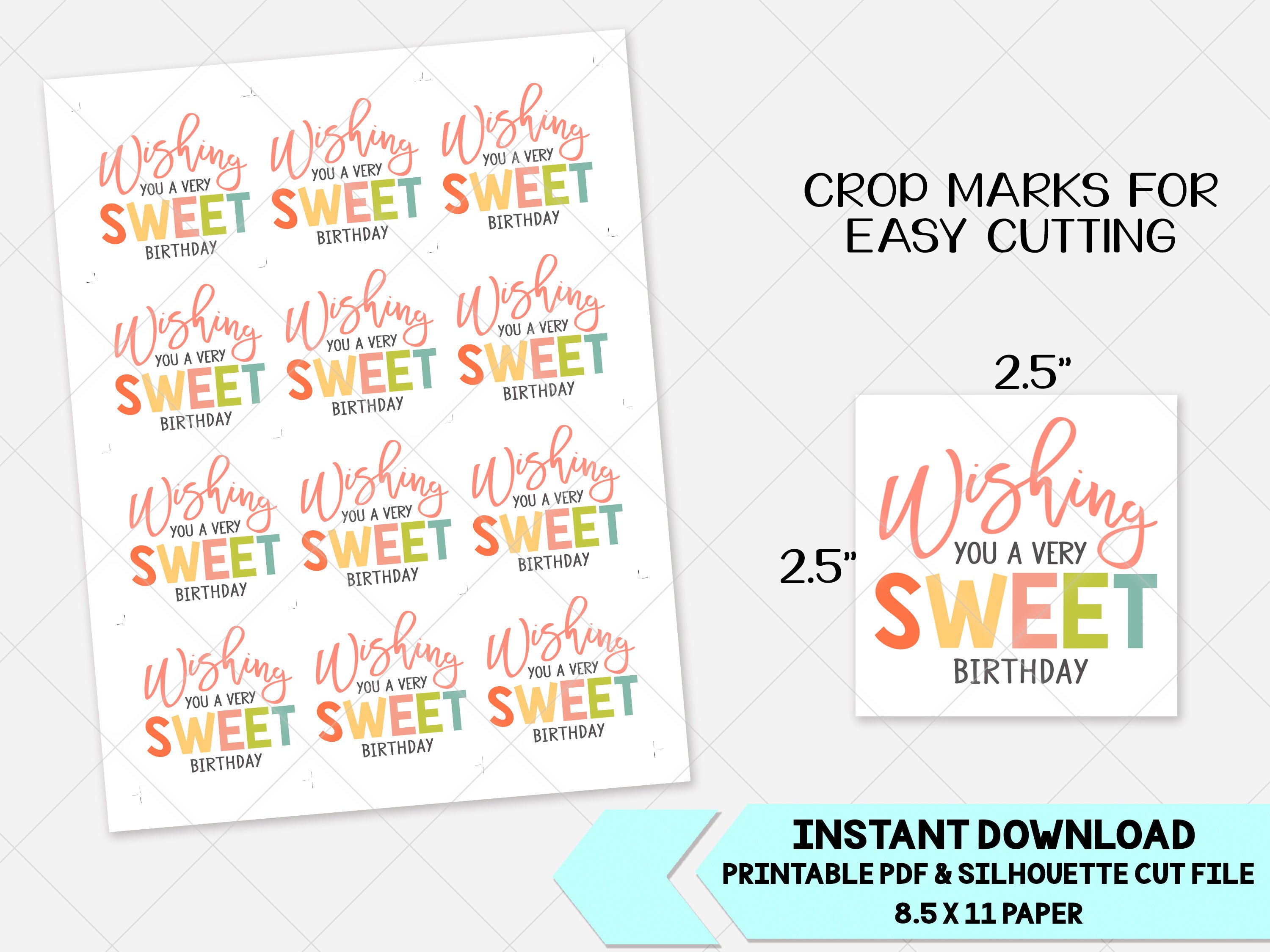 Sweet Birthday Gift Tag, Printable PDF & Silhouette File - Etsy