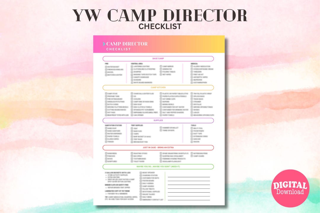YW Camp Director Checklist | Girls Camp Printable Planner (digital ...