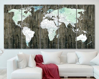 World map wall art canvas | Etsy