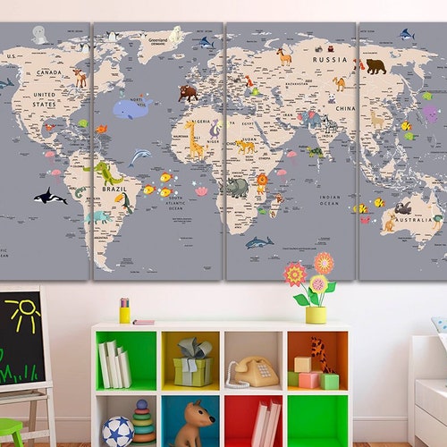 World Map Nursery Wall Decor Canvas Art for Kids Adventure - Etsy