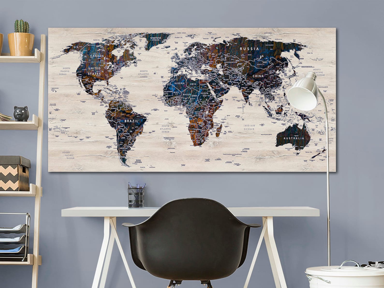 World Map Canvas Wood Map Decor Large World Map Travel Art | Etsy