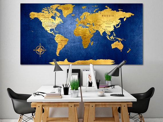 Gold Map Canvas Gold World Map Business Gift Decor for | Etsy