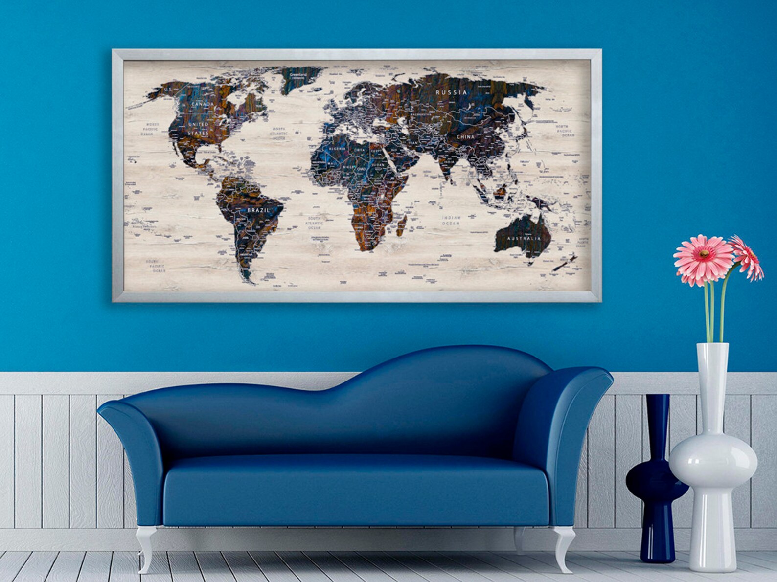 World Map Canvas Wood Map Decor Large World Map Travel Art | Etsy
