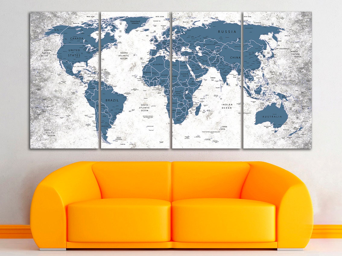 World map canvas World map decor Large world map Travel art | Etsy