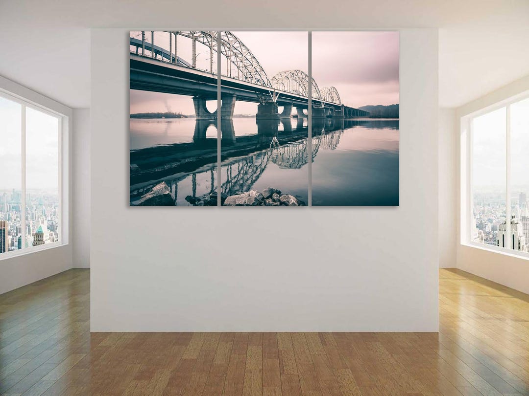 Industrial Bridge Canvas Print Arched River Bridge Wall Art Modern ...