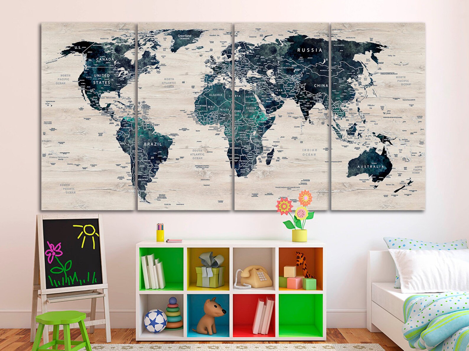 World map canvas World map decor Large world map Travel art | Etsy