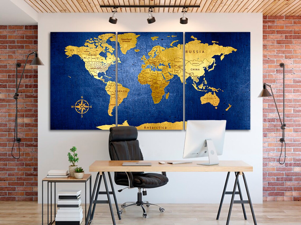 Gold Map Canvas Gold World Map Business Gift Modern Decor for Financial ...