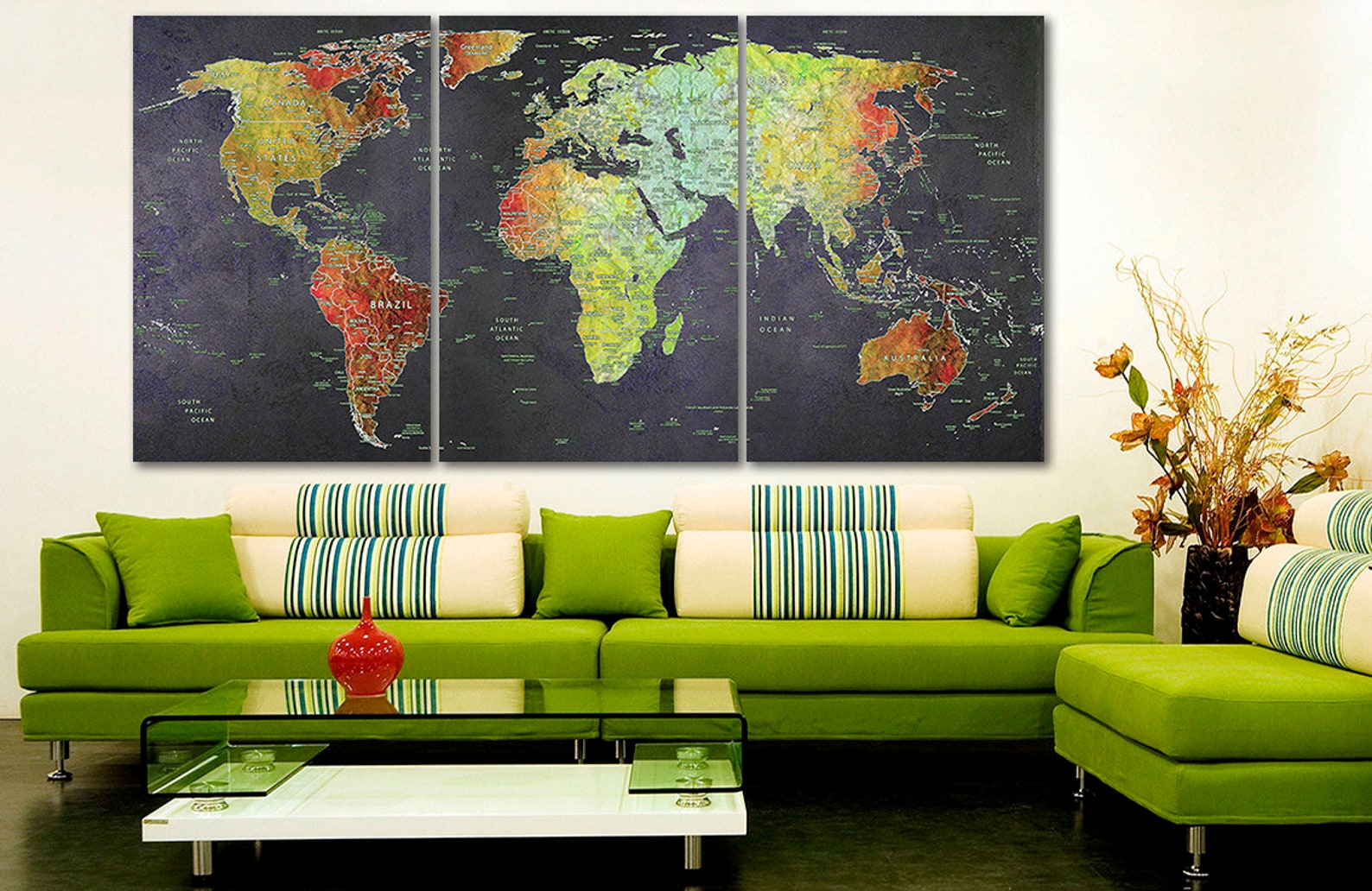 World Map Canvas World Map Decor Large World Map Travel Art | Etsy