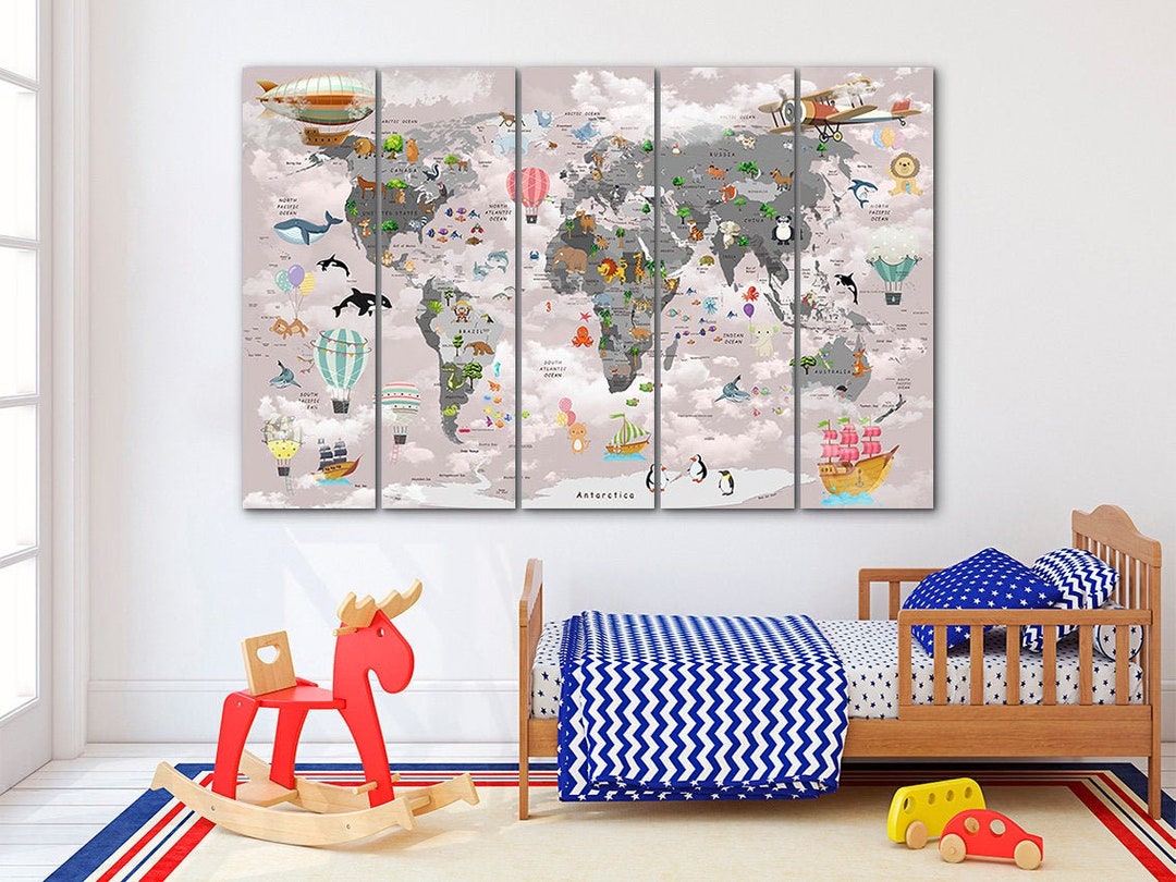 Kids World Map Canvas Print: Playroom Wall Art - Etsy