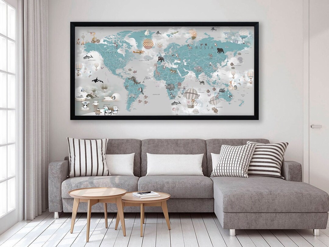 Kids World Map in SPANISH World map canvas Mapa del mundo en español ...