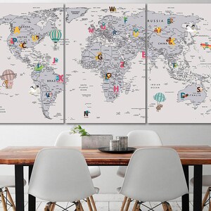 Alphabet World Map Canvas Kids World Map Deco Large World Map Nursery ...