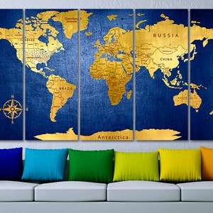Gold Map Canvas Gold World Map Business Gift Modern Decor for Financial ...