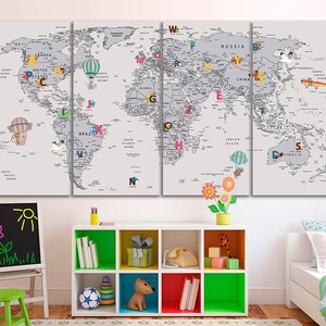 Alphabet World Map Canvas Kids World Map Deco Large World Map Nursery ...