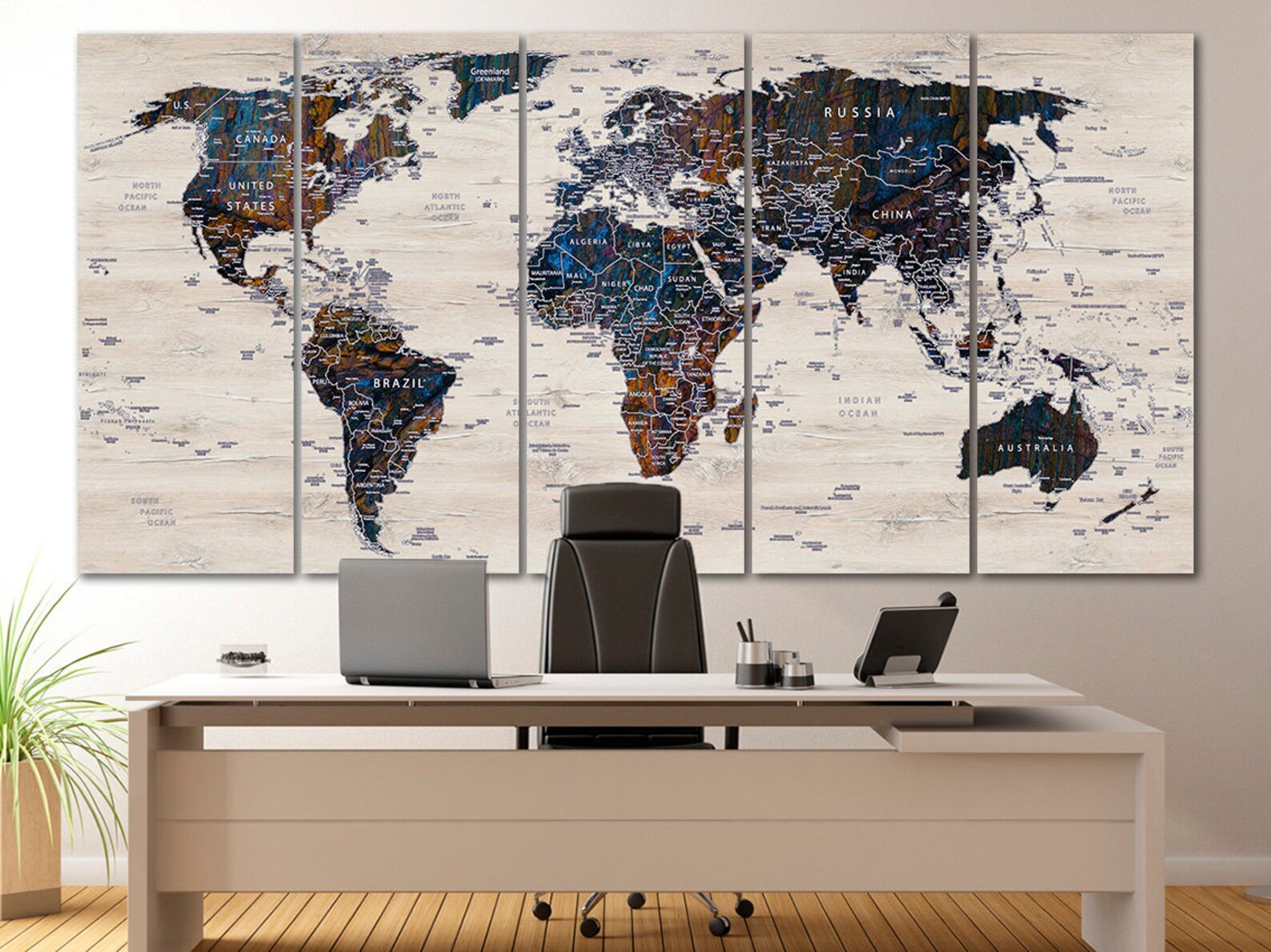 World Map Canvas Wood Map Decor Large World Map Travel Art | Etsy