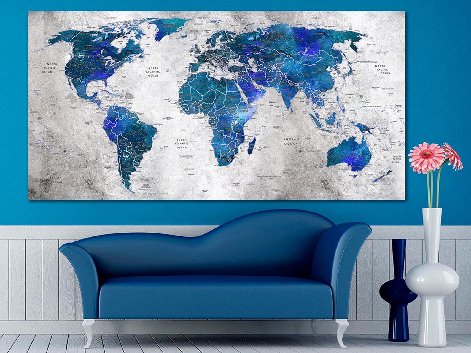 World Map Canvas World Map Decor Large World Map Travel Art | Etsy