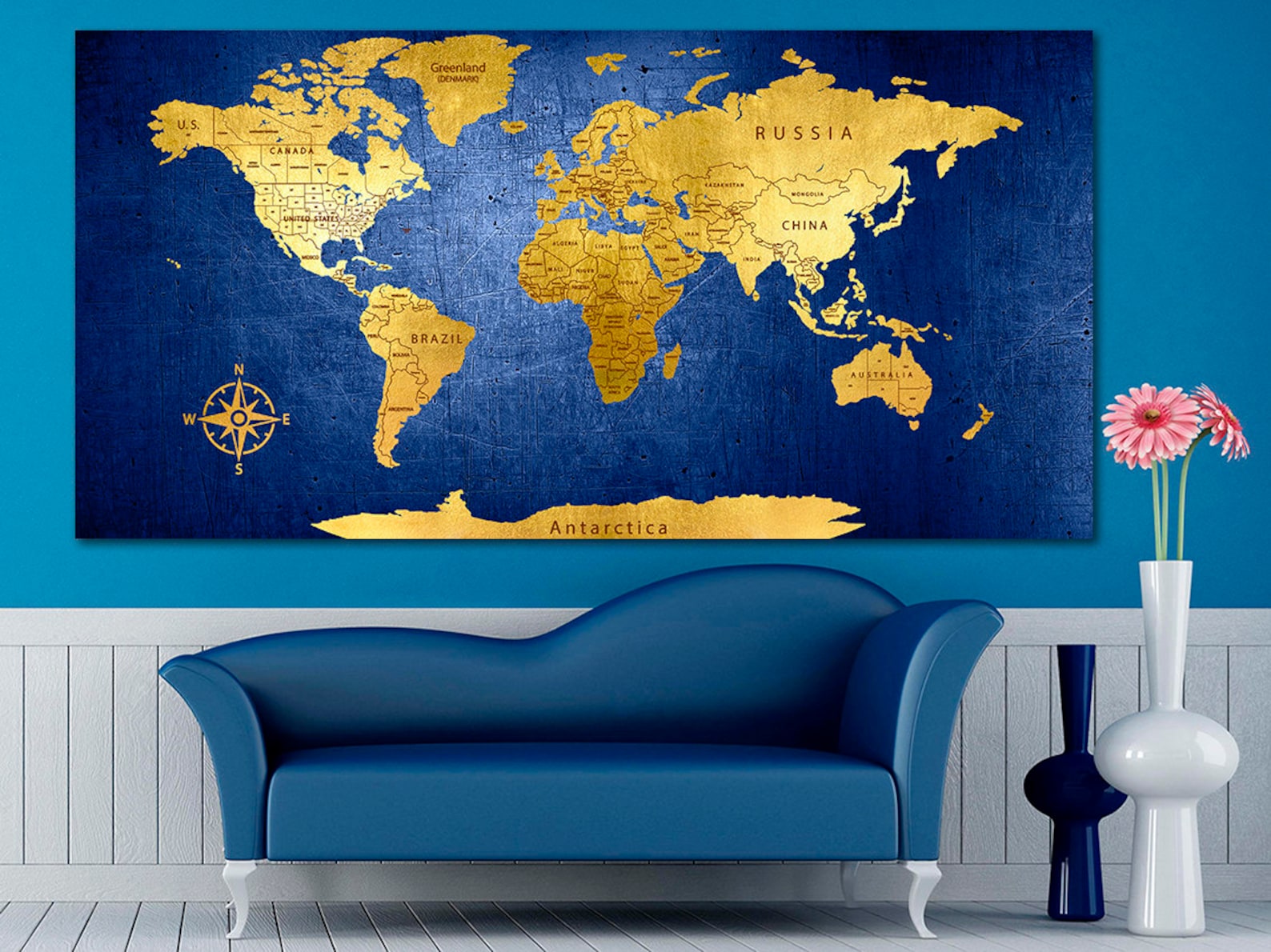Gold Map Canvas Gold World Map Business Gift Modern Decor for Financial ...