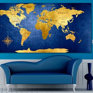 Gold Map Canvas Gold World Map Business Gift Modern Decor for Financial ...