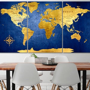 Gold Map Canvas Gold World Map Business Gift Decor for | Etsy
