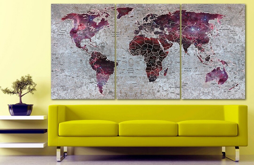 World Map Canvas World Map Decor Large World Map Travel Art - Etsy