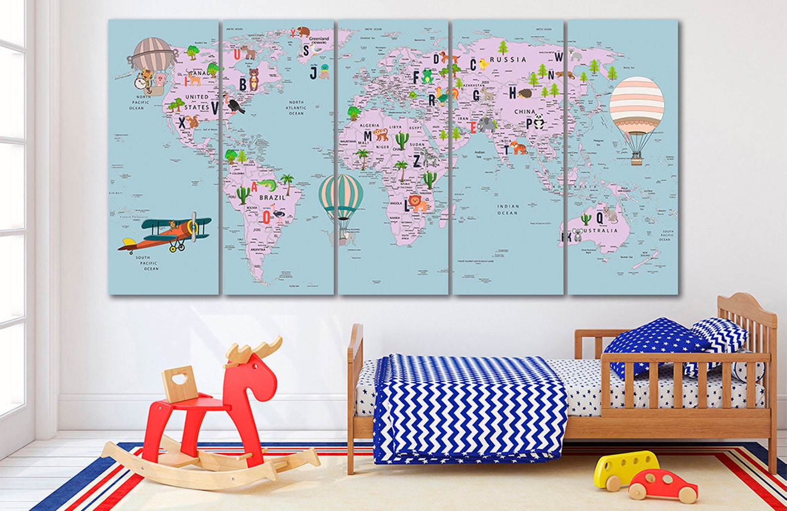 Alphabet World Map Canvas Kids World Map Deco Large World Map - Etsy