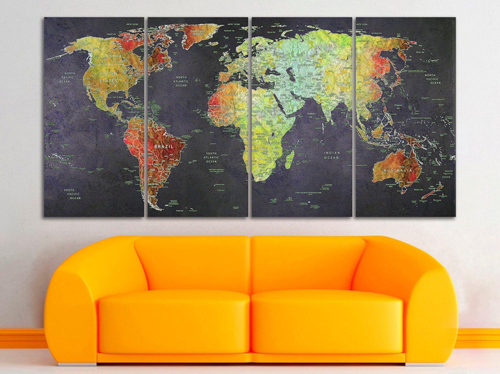 World Map Canvas World Map Decor Large World Map Travel Art | Etsy