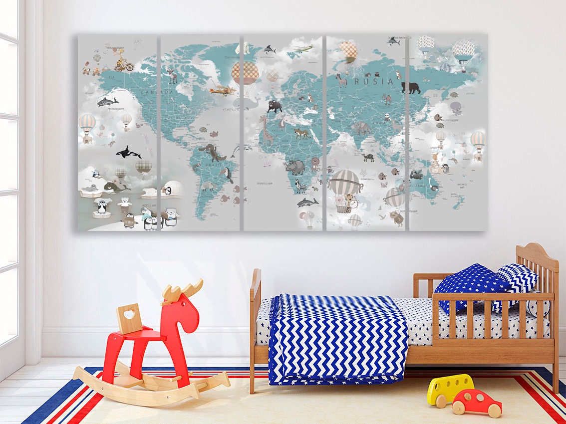 Kids World Map in SPANISH World Map Canvas Mapa Del Mundo En - Etsy Ireland