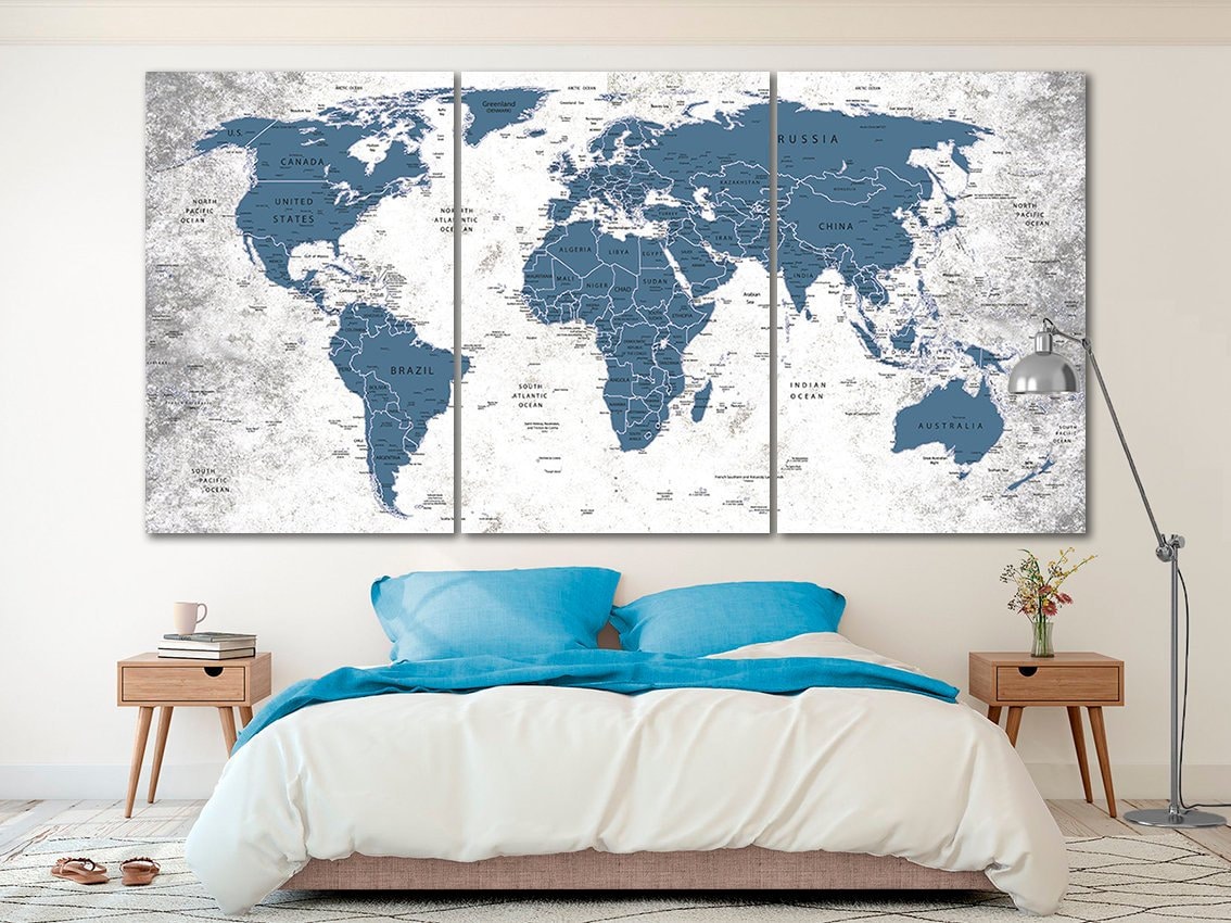 World map canvas World map decor Large world map Travel art | Etsy