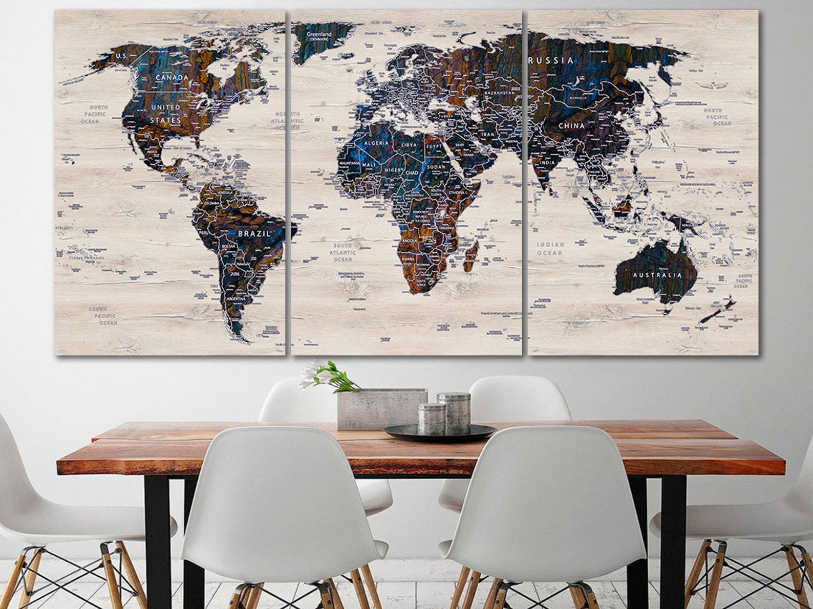 World Map Canvas Wood Map Decor Large World Map Travel Art | Etsy