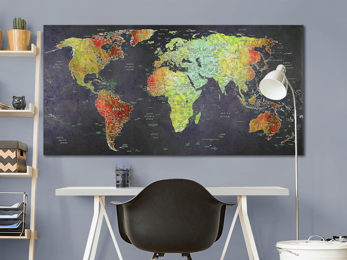 World Map Canvas World Map Decor Large World Map Travel Art | Etsy