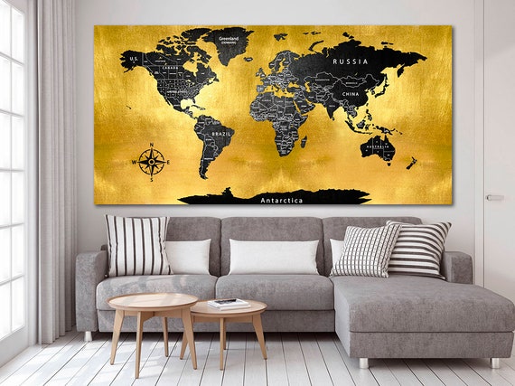 Gold map canvas Gold world map Business gift Decor for financial Stock ...