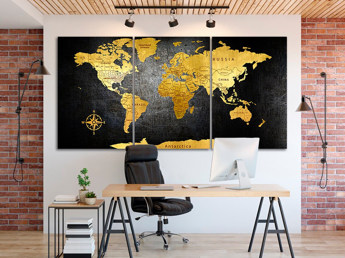 Gold Map Canvas Gold World Map Business Gift Decor for | Etsy