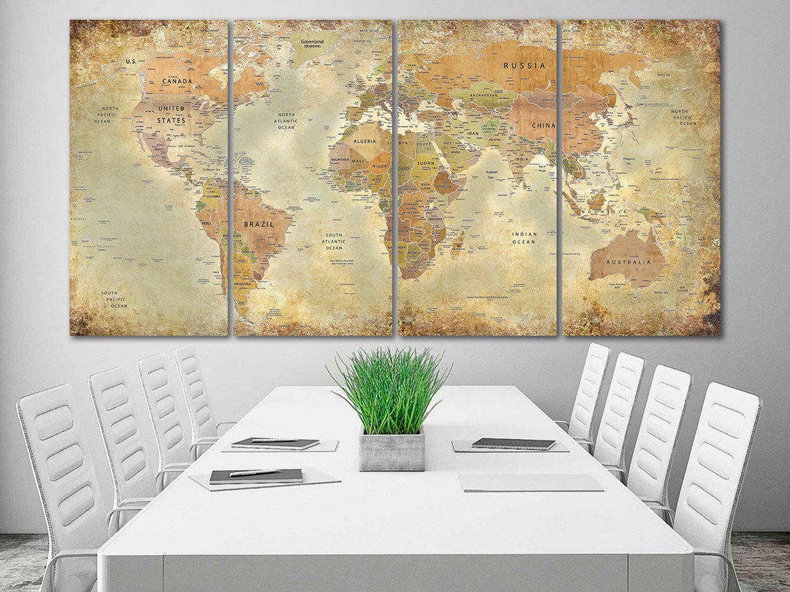 Vintage World Map Canvas World Map Decor Large World Map Multi - Etsy UK