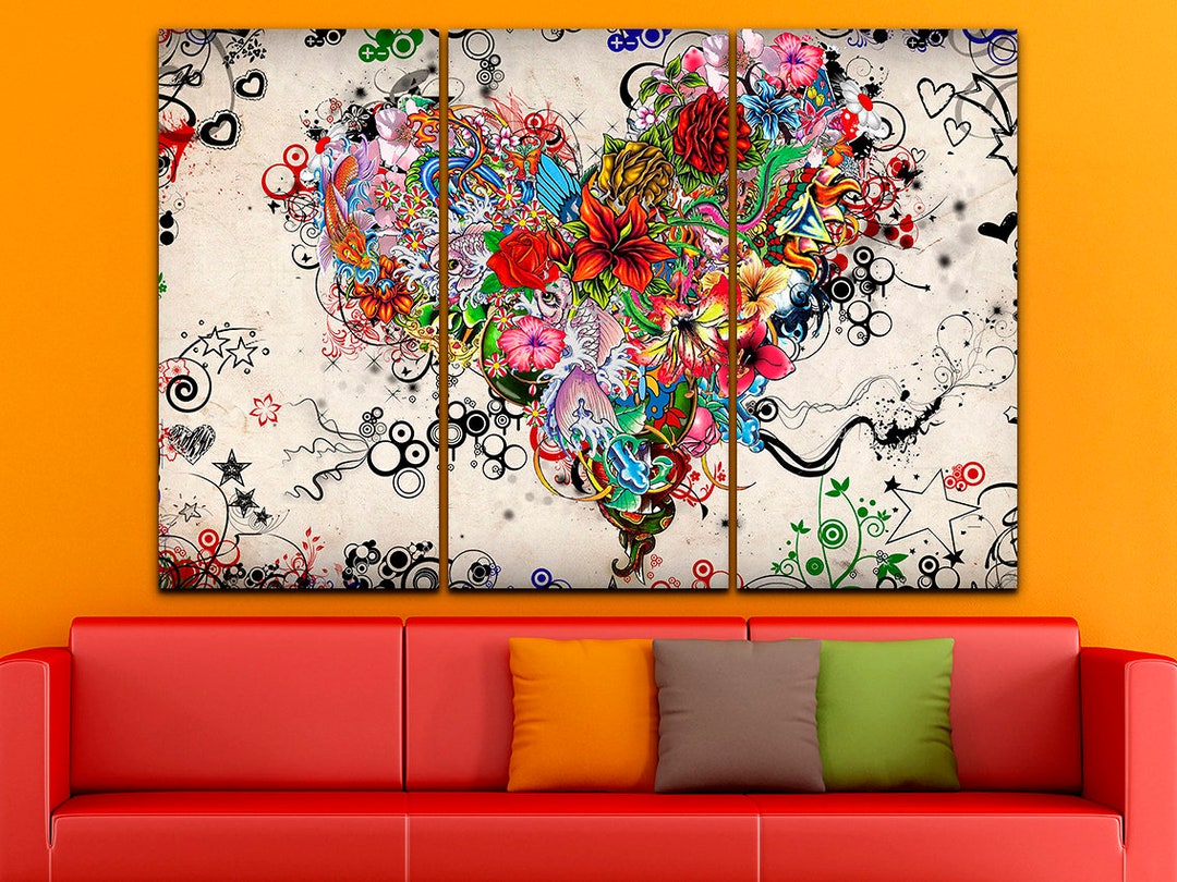 Heart Canvas Love Print Romantic Art Heart Art Decor Love Canvas ...